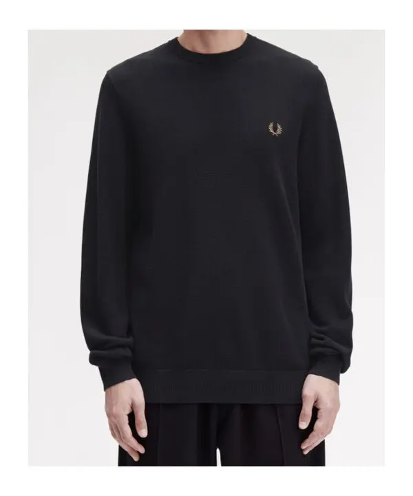 Fred Perry Piqué-stitched Crewneck Top - Black