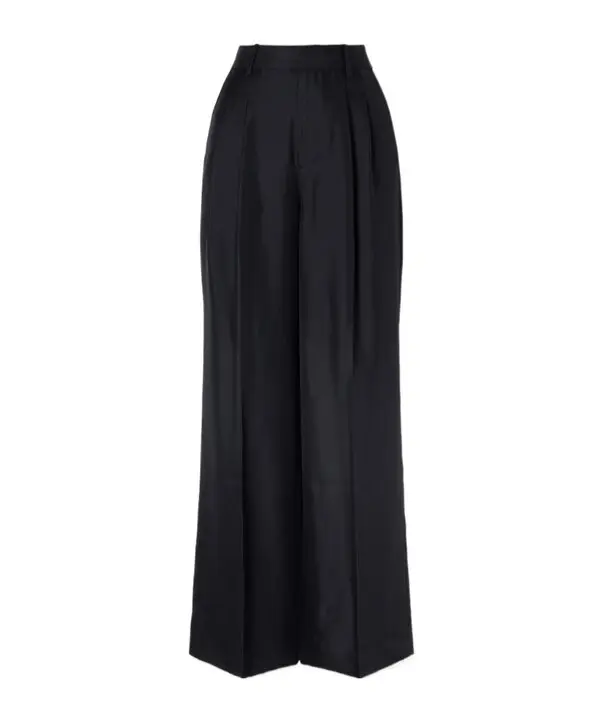 LISA YANG Pleated Silk-twill Wide-leg Pants - Black