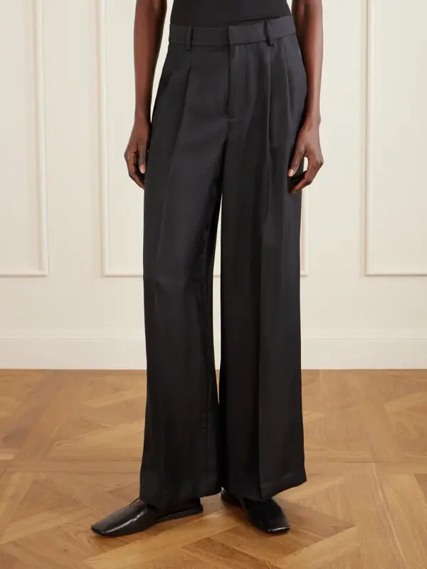 LISA YANG Pleated Silk-twill Wide-leg Pants