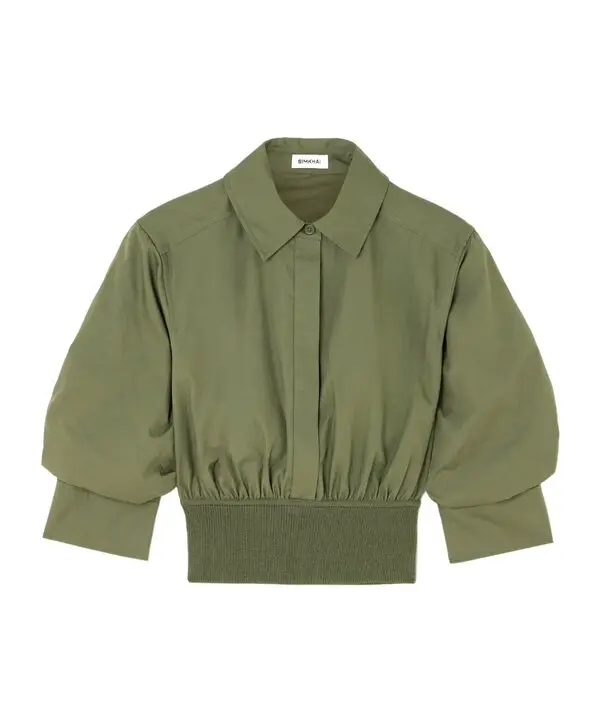Simkhai Gathered-sleeve Cropped Shirt - Green