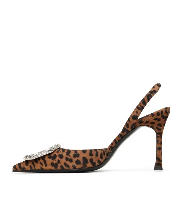 Amina Muaddi Camelia 90 Sling Leopard Print High-heeled Sandals - Black
