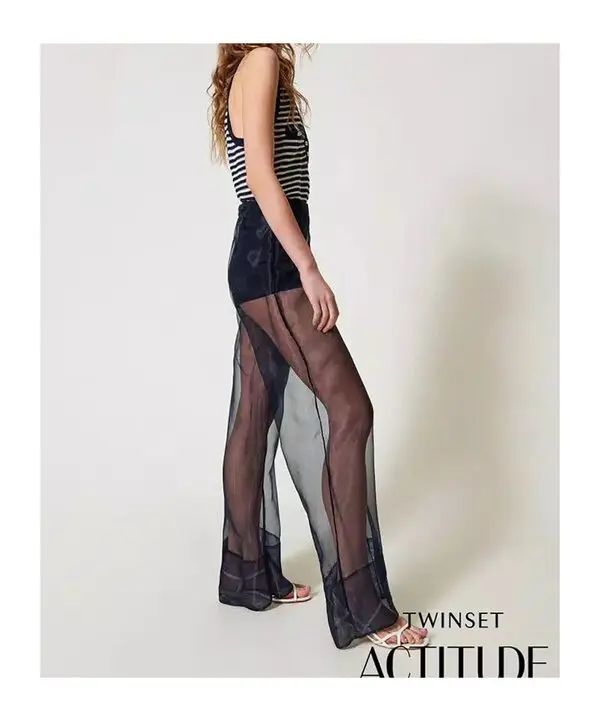 TWINSET Sheer Organza High-waisted Wide-leg Trousers