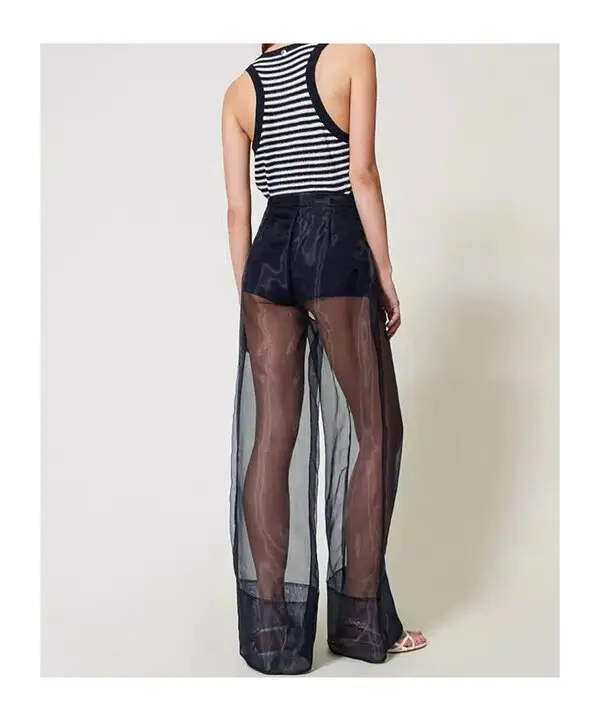 TWINSET Sheer Organza High-waisted Wide-leg Trousers