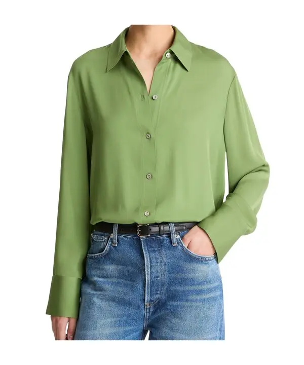 Vince Collared Long Sleeve Button-front Shirt - Clover