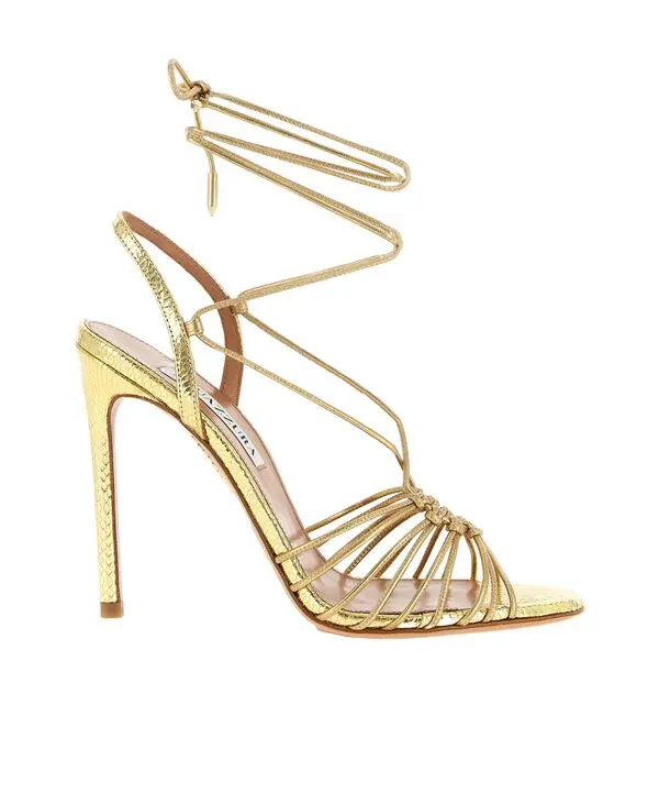 AQUAZZURA Ritmo Lace-up Stiletto Sandals - Nude