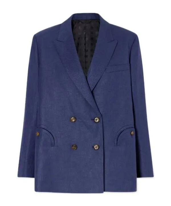 BLAZÉ MILANO Double-breasted Linen, Wool, And Silk Blend Blazer - Blue