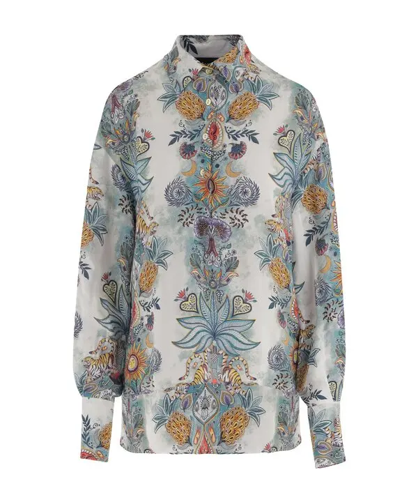 Just Cavalli Botanical Print Viscose Shirt - Gray
