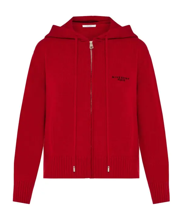 Givenchy Logo Embroidered Zip-up Hoodie - Deep Red
