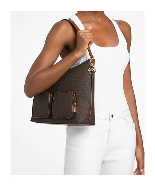 Michael Kors Monogram Shoulder Bag With Dual Front Pockets