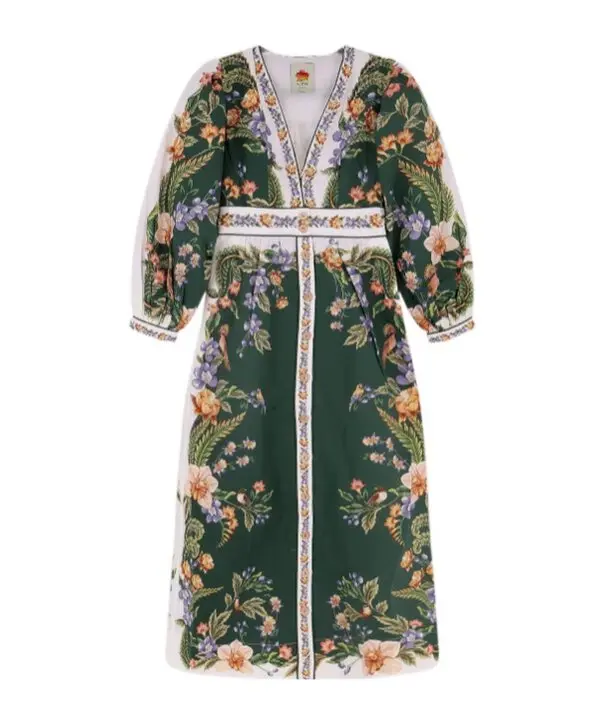 Farm Rio Maxi Dress With V-neck And Long Sleeves