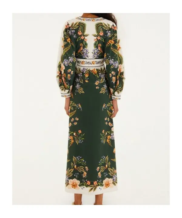 Farm Rio Maxi Dress With V-neck And Long Sleeves