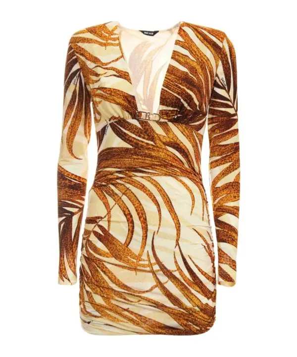 Just Cavalli Tropical Print V-neck Mini Dress - Brown