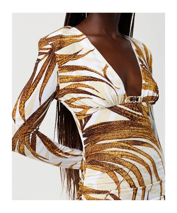 Just Cavalli Tropical Print V-neck Mini Dress - Brown