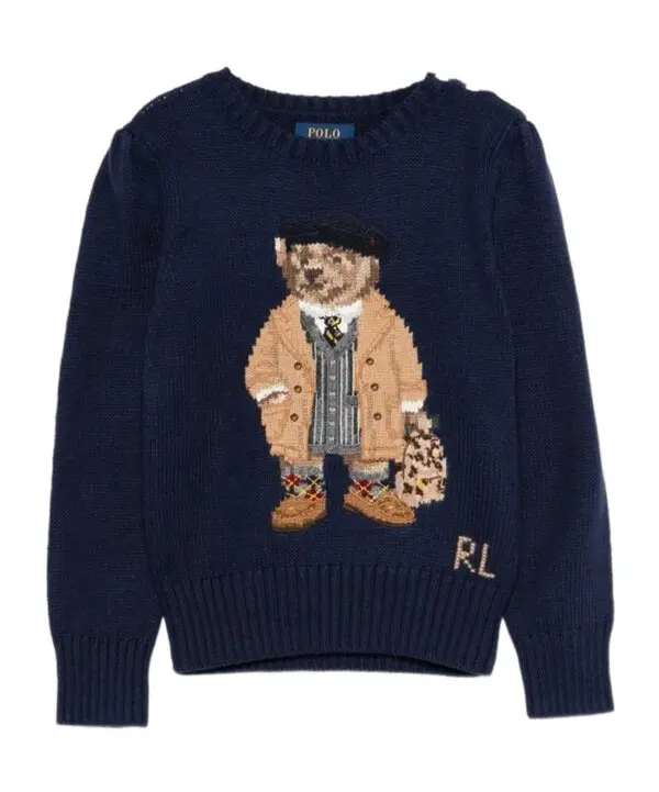 Polo Ralph Lauren Bear Embroidered Crew Neck Sweater - Blue
