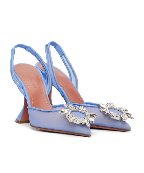 Amina Muaddi Begum Mesh Sling 95 Pointed-toe High-heeled Sandals - Light Blue