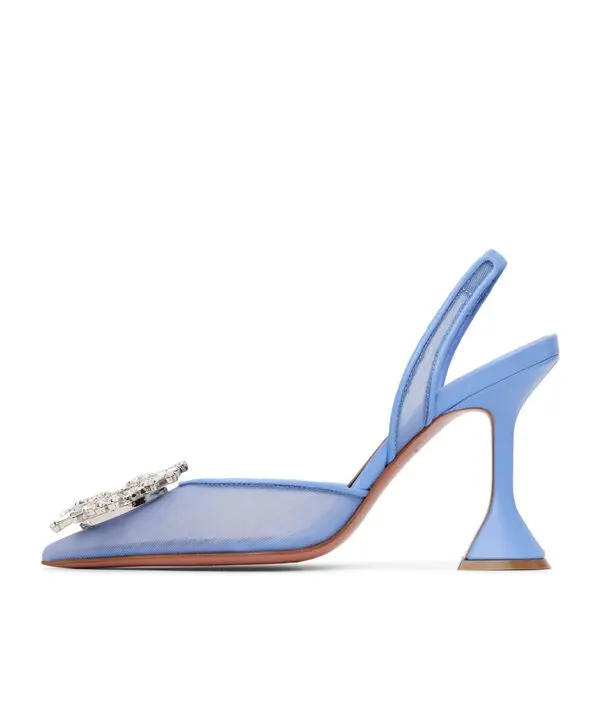Amina Muaddi Begum Mesh Sling 95 Pointed-toe High-heeled Sandals - Light Blue