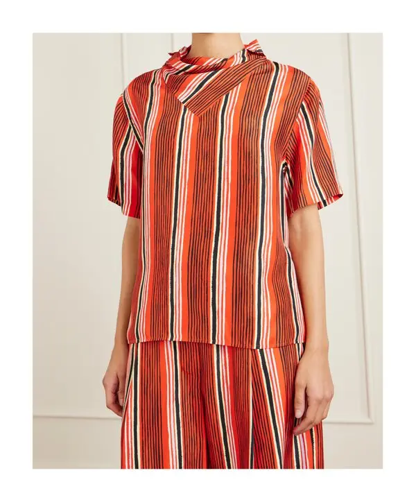 Proenza Schouler Striped Short-sleeved Shirt With Scarf Neck - Red