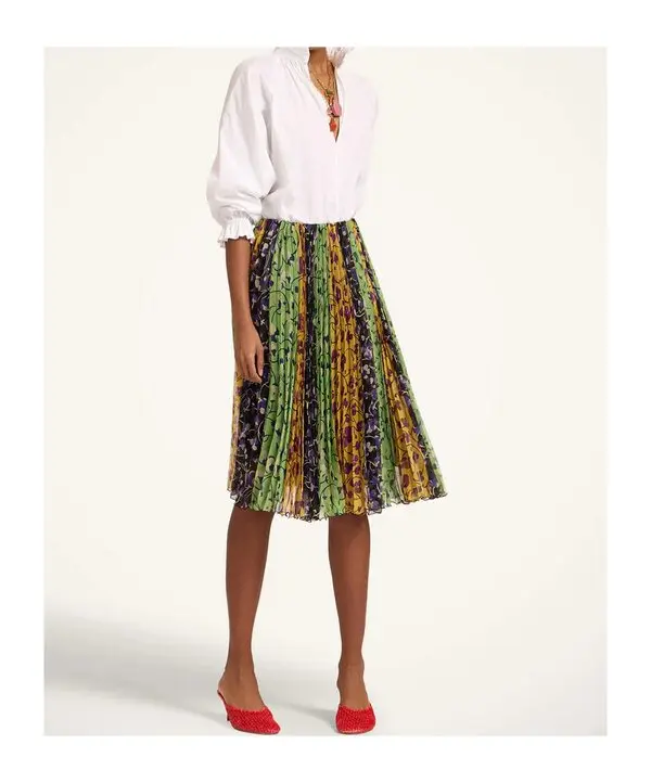 La DoubleJ Floral Print Pleated Midi Skirt