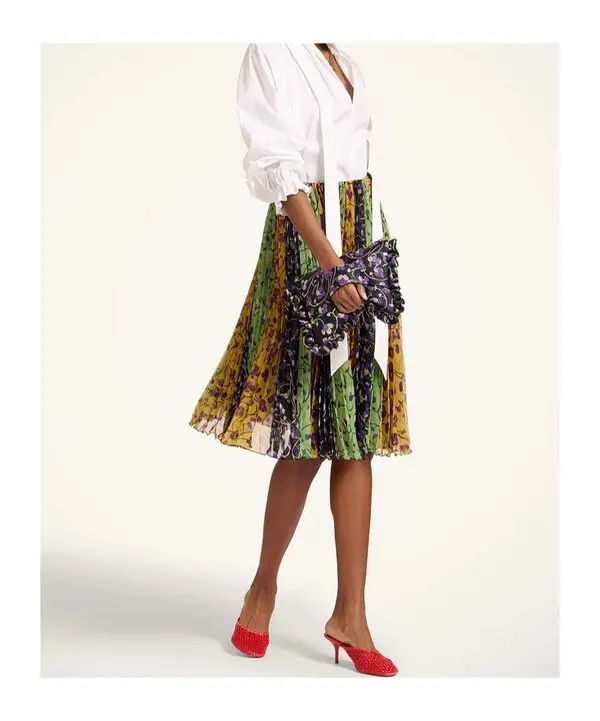 La DoubleJ Floral Print Pleated Midi Skirt