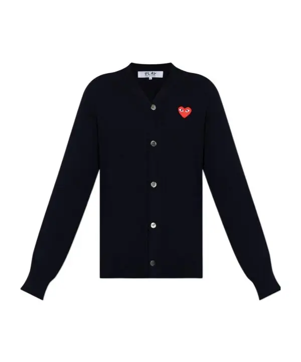 Play Comme Des Garcon Long-sleeved V-neck Cardigan With Logo - Black