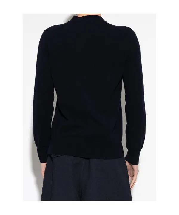 Play Comme Des Garcon Long-sleeved V-neck Cardigan With Logo - Black