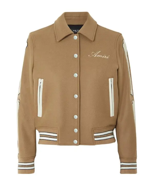 Amiri Bones Appliquéd Wool-blend Twill Bomber Jacket - Brown