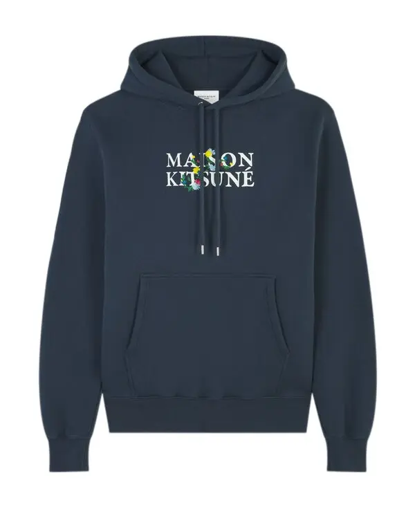 Maison Kitsuné Logo Printed Drawstring Hoodie - Black