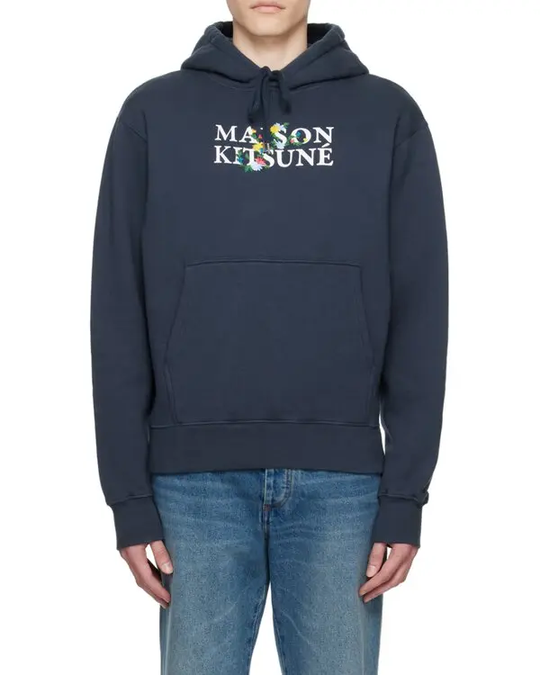 Maison Kitsuné Logo Printed Drawstring Hoodie - Black