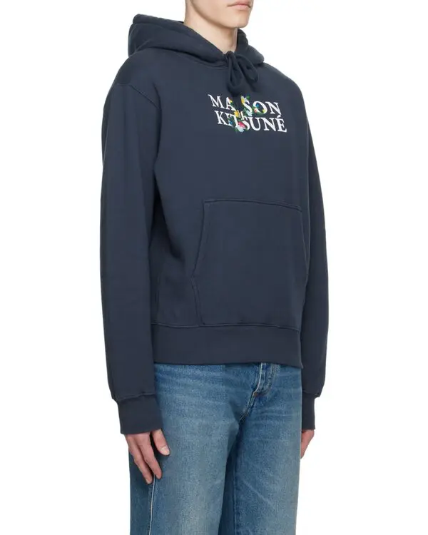 Maison Kitsuné Logo Printed Drawstring Hoodie - Black