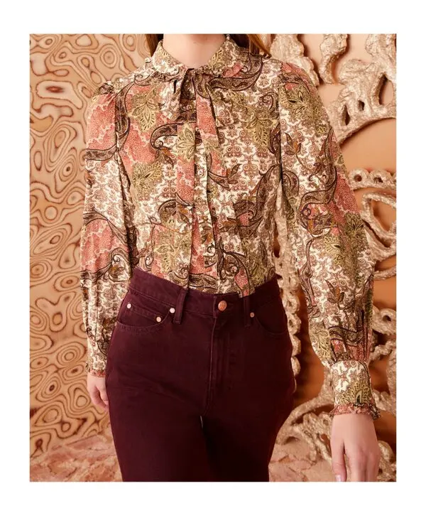 Ulla Johnson Long-sleeved Shirt With Ruffled Collar And Bow Detail - Brown