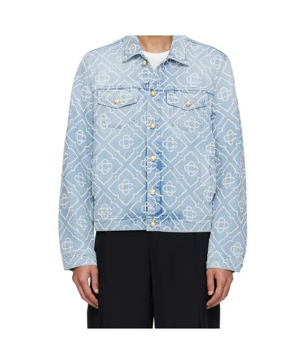 Casablanca Long-sleeve Faux Pearl Logo Pattern Denim Jacket - Blue