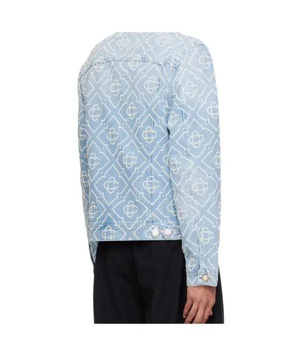 Casablanca Long-sleeve Faux Pearl Logo Pattern Denim Jacket