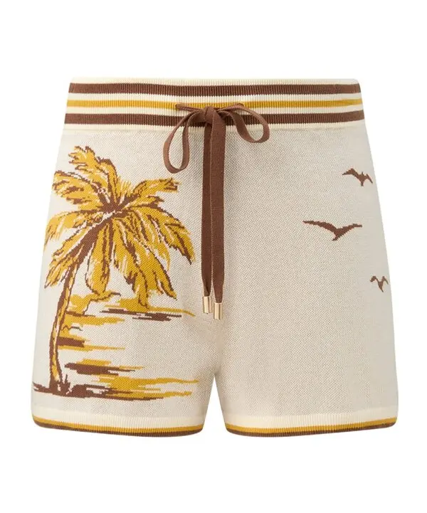 Zimmermann Daylight Palm-tree Jacquard Knit Shorts - Chocolate-colored
