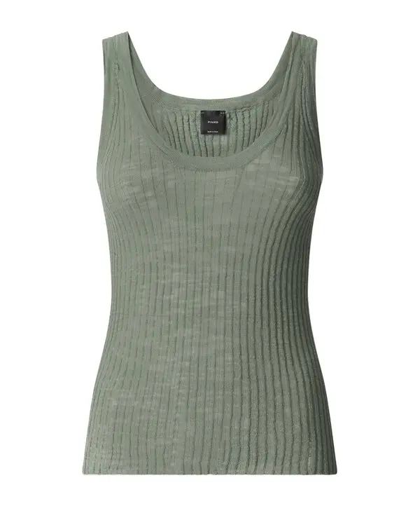 Pinko Ribbed Tank Top With Round Neck - Green