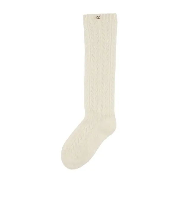 Valentino Garavani Mohair Blend Knee High Socks - White