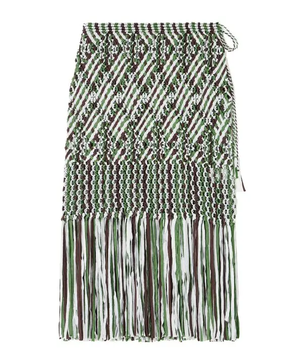 WALES BONNER Fringed Macramé Midi Skirt