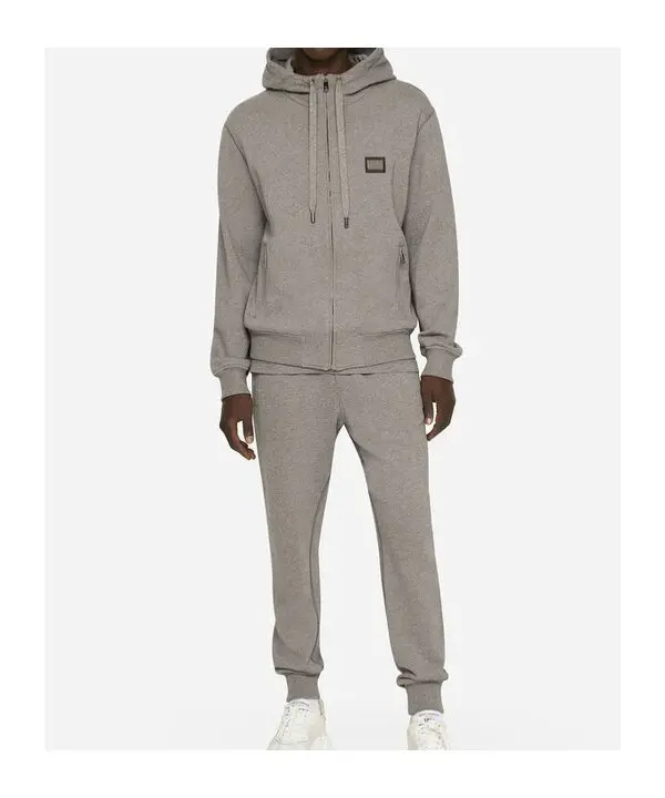 Dolce & Gabbana Jersey Jogging Pants With Branded Tag - Gray