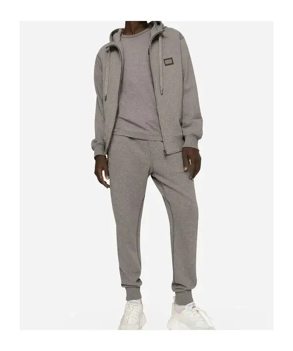Dolce & Gabbana Jersey Jogging Pants With Branded Tag - Gray