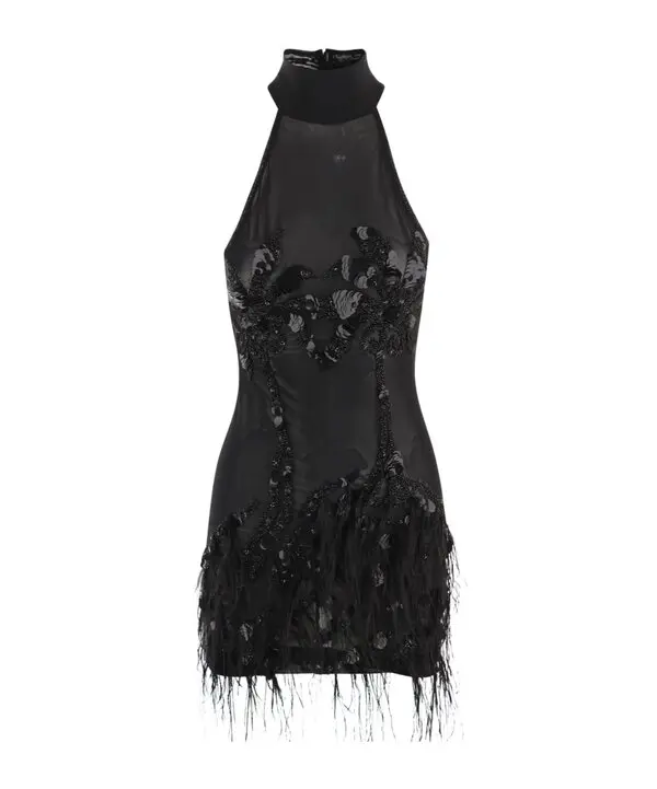 Just Cavalli Embellished Feather-trim Dress - Black