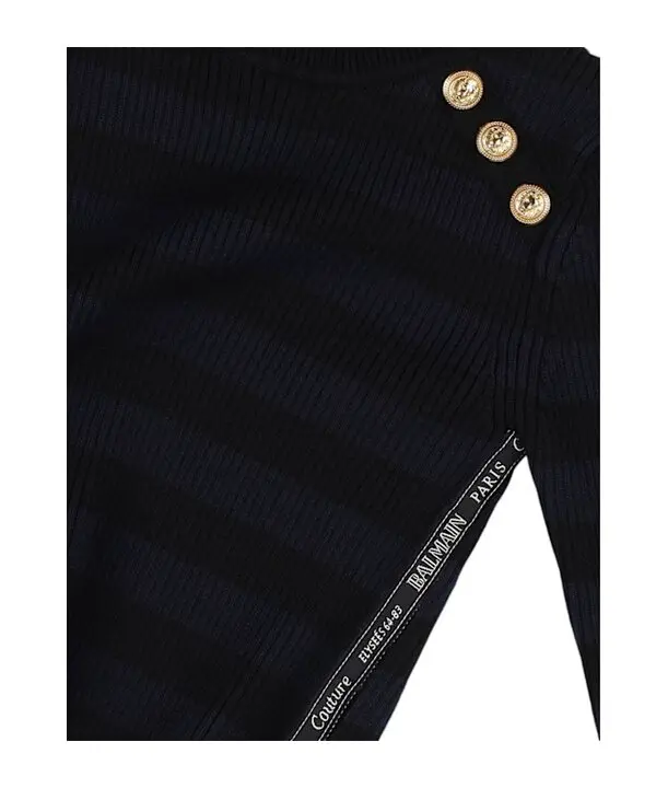 Balmain Striped Wool Cotton Turtleneck