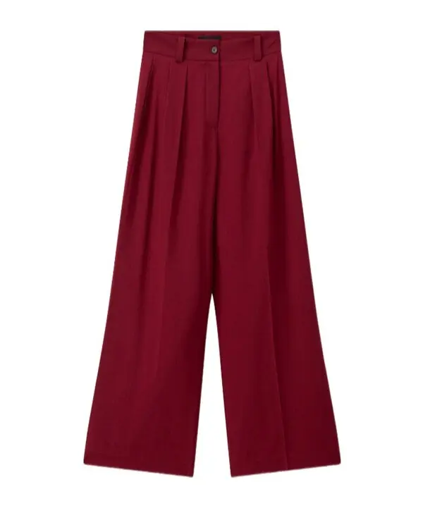 JOSEPH Forest Fine Wool Wide Leg Trousers - Ruby