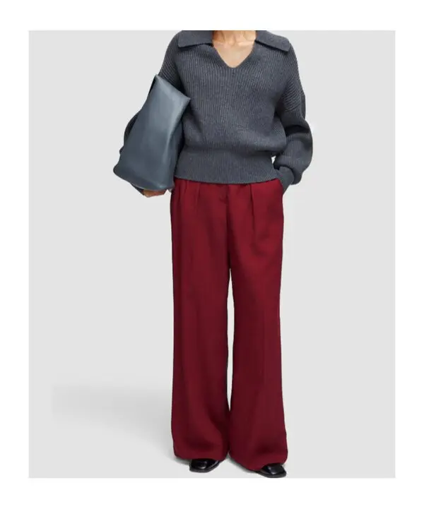 JOSEPH Forest Fine Wool Wide Leg Trousers - Ruby