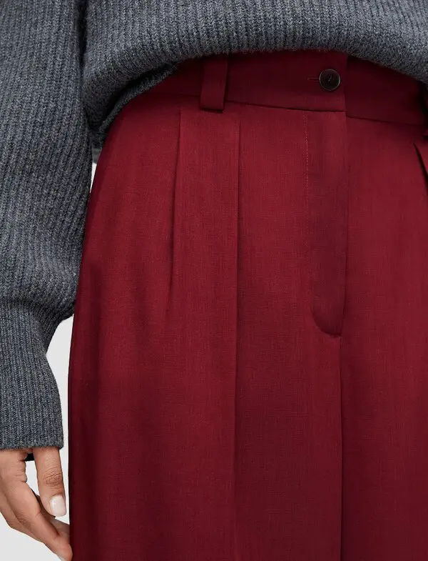 JOSEPH Forest Fine Wool Wide Leg Trousers - Ruby
