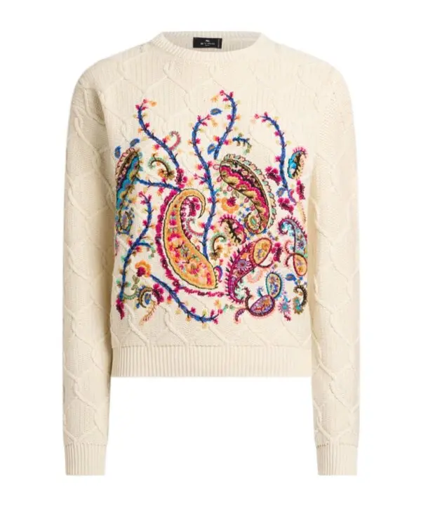 Etro Cotton-blend Sweater With Floral Paisley Embroidery - Light Brown
