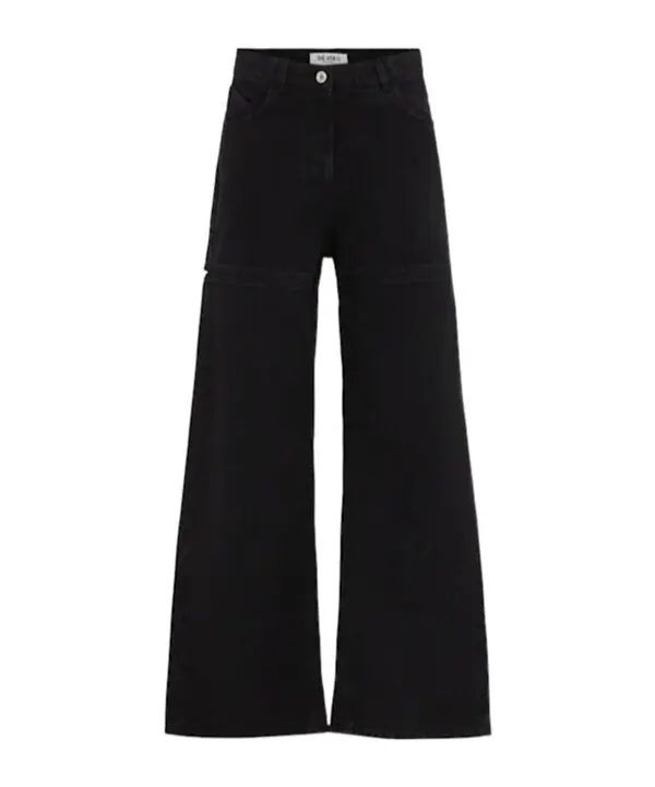 Attico Washed Canvas Cutout Wide Leg Jeans