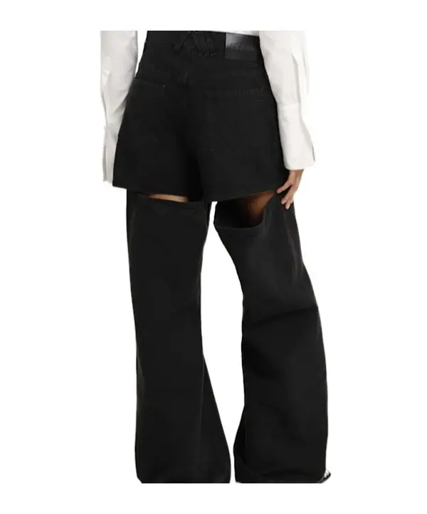 Attico Washed Canvas Cutout Wide Leg Jeans