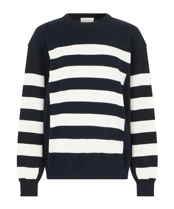 ROBERTO COLLINA Striped Crew-neck Knitted Sweater - Navy Blue