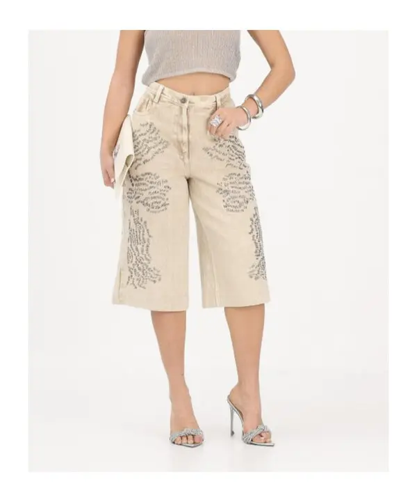 Patrizia Pepe Embellished Wide-leg Cropped Pants - Washed Sand