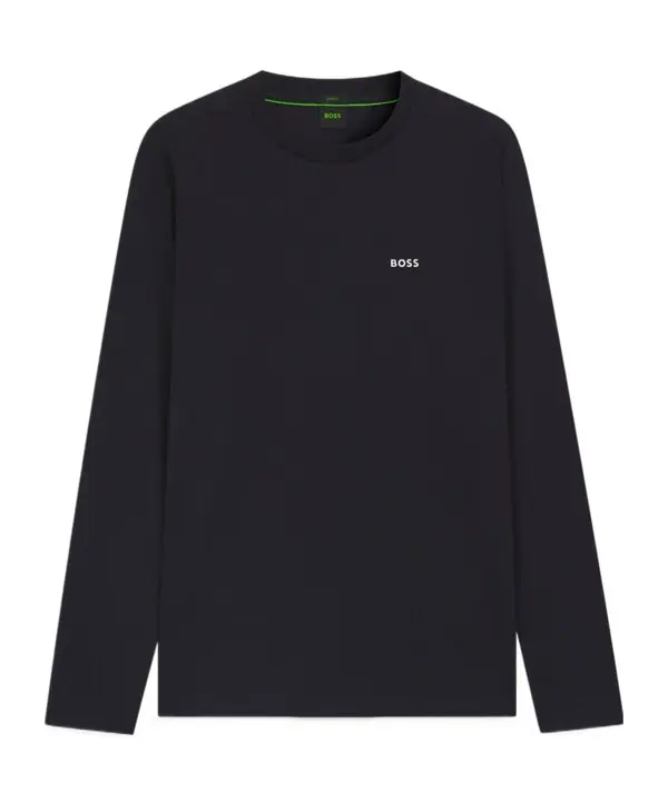 Hugo Boss Long-sleeved T-shirt In Stretch Cotton With Contrast Logo - Dark Blue