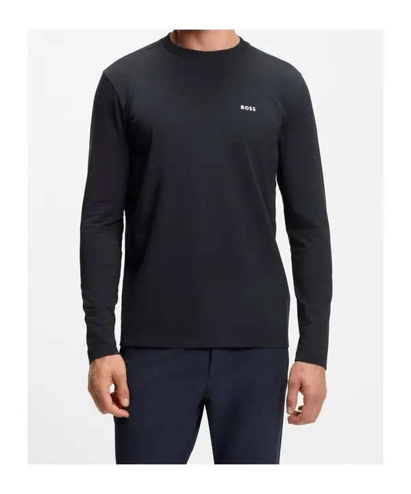 Hugo Boss Long-sleeved T-shirt In Stretch Cotton With Contrast Logo - Dark Blue
